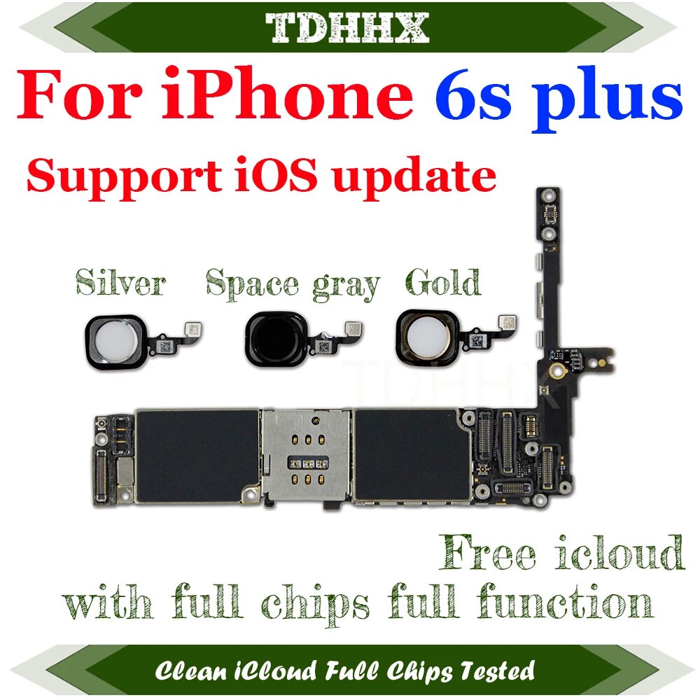Для iPhone 6S Plus Clean iCloud Материнская плата 16G 32G 64G 128GB Поддержка обновления iOS Материнская плата Хорошая протестированная материнская плата Полные чипы MB 64GB Black Touch ID
