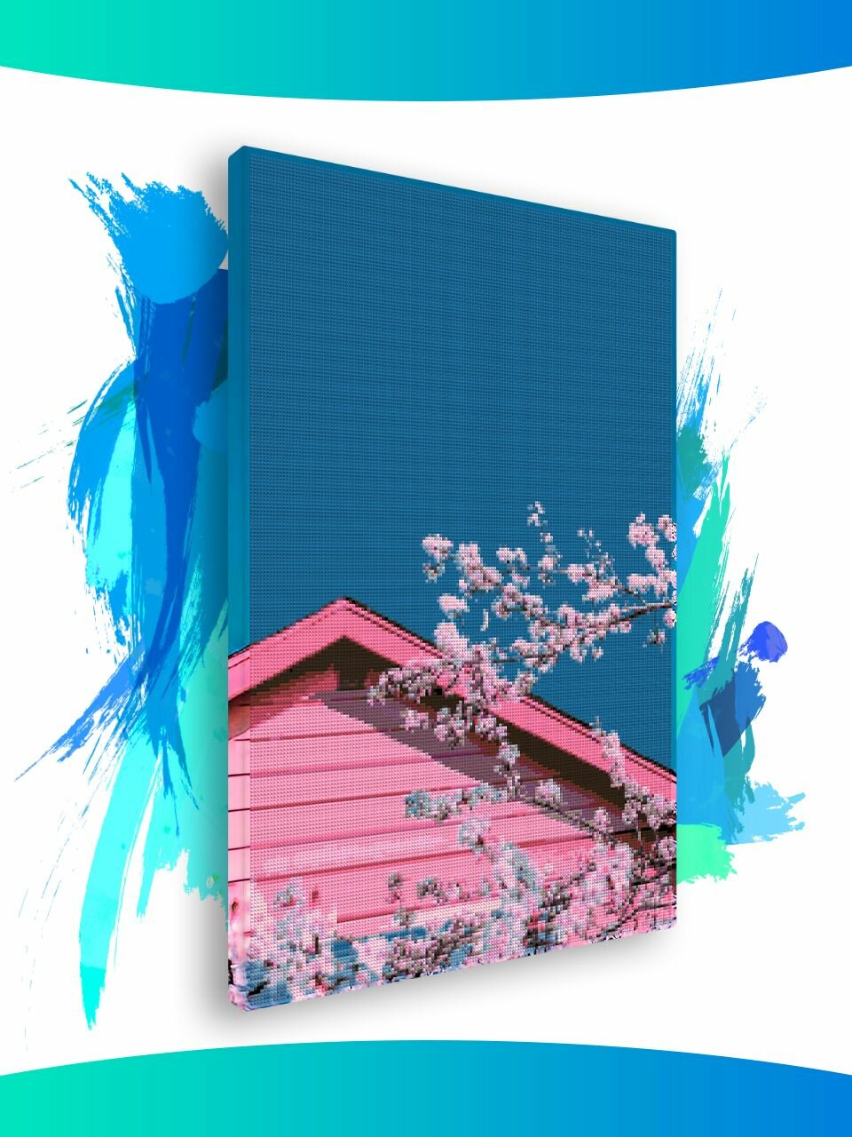 Алмазная мозаика на подрамнике - вышивка Розовый домик 60 х 40 см