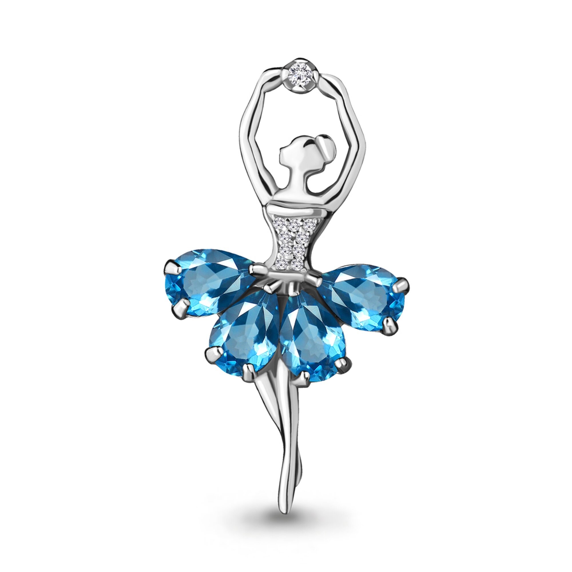 Брошь, серебро, 925 проба, родирование, топаз, фианит