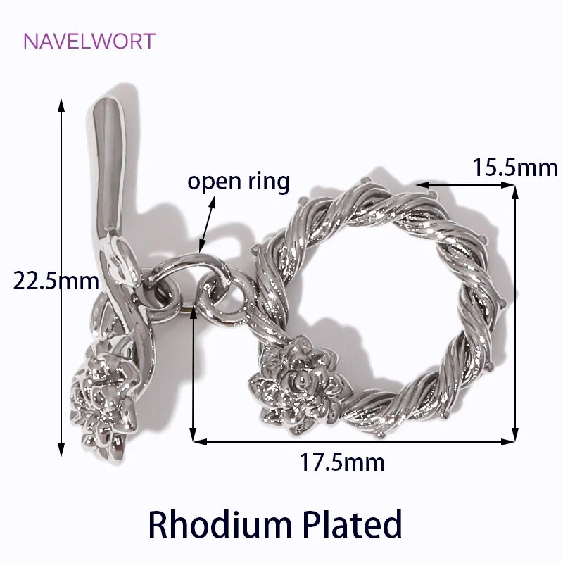 Застежки для бижутерии NAVELWORT, Rhodium Plated, 4 шт.