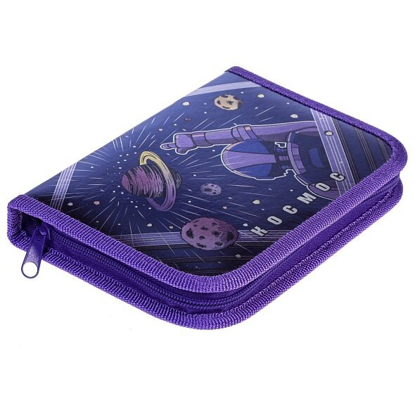 Пенал Hatber 190х130мм 1 отделение на молнии металлизированный картон, выборочный лак "Невесомость" с таблицей умножения