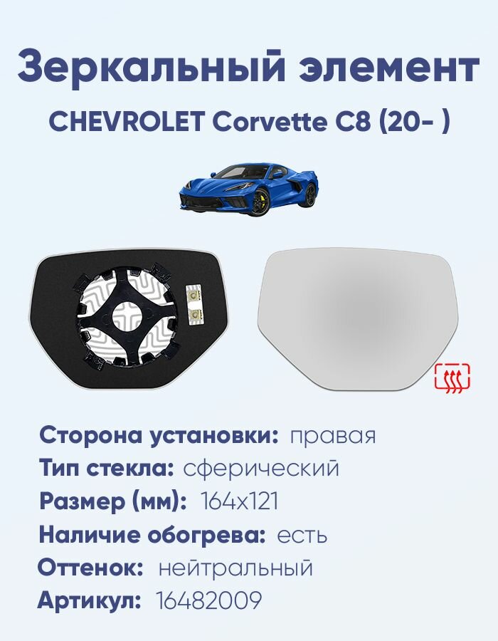 Зеркальный элемент правый CHEVROLET Corvette C8 (20- ) сфера нейтральный с обогревом