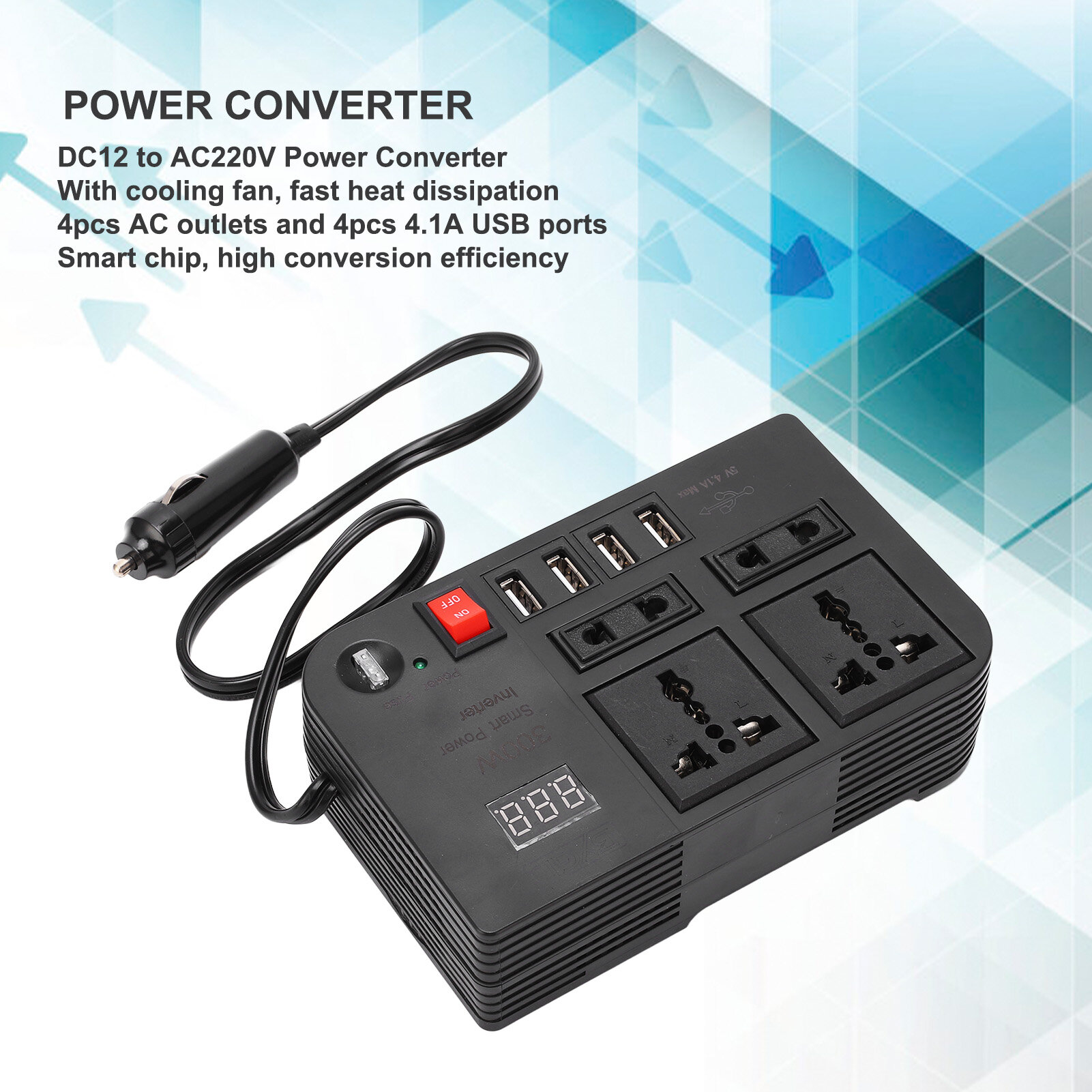 Преобразователь мощности постоянного тока 12 в переменный ток 220 В, электрический инверторный трансформатор с 4 портами USB и 4 розетками