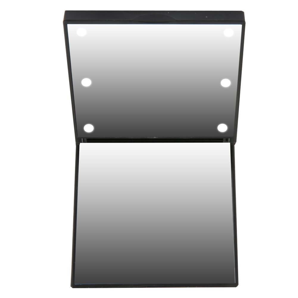 Мини-портативное складное карманное косметическое зеркало для макияжа с 6 светодиодами на батарейках (черное)