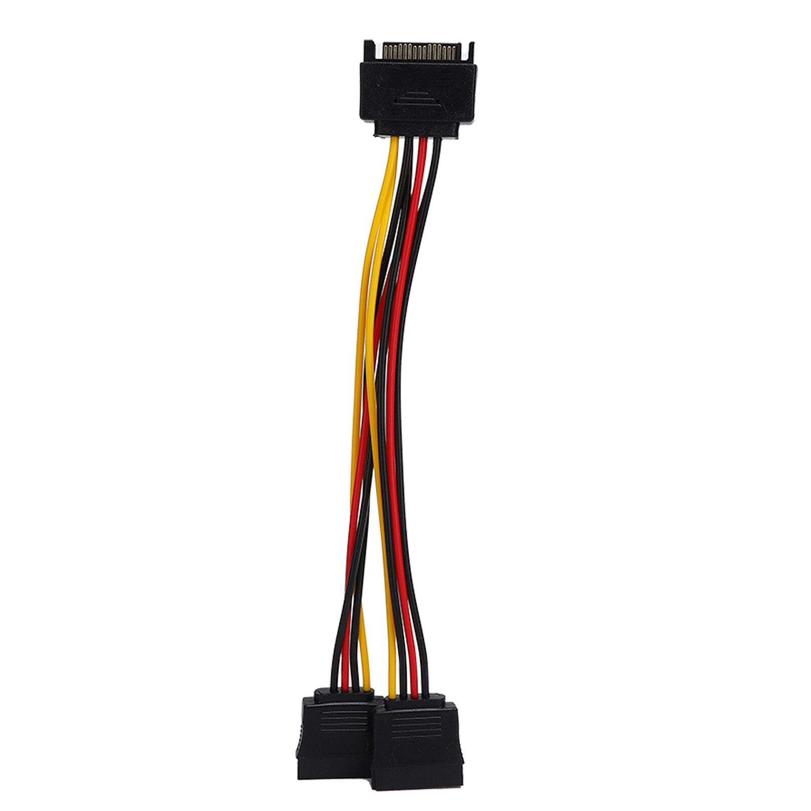 Кабель адаптер SATA 1-в-2 для питания жестких дисков и оптических приводов компьютера, длина 19 см (без интерфейса 15 см), 4pin-SATA, 5V/2A (красный провод), 12V/2A (желтый провод), 1 шт.