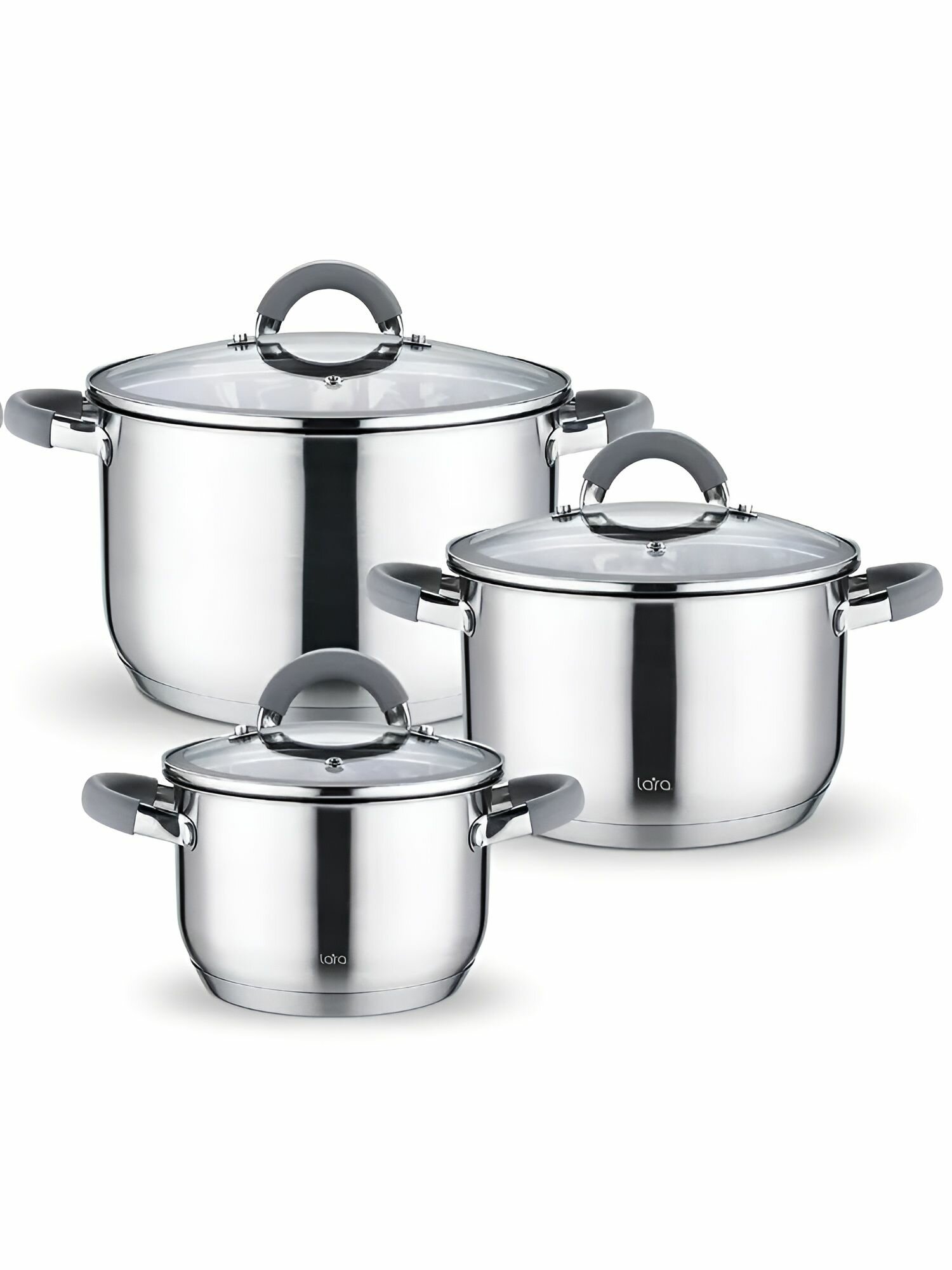 Набор Кастрюль С Крышкой И Толстым Дном Для Кухни и Готовки. Маленьких, Больших Из Нержавеющей Стали Для Газовых, Электрических, Индукционных Плит. Калипсо, 3шт