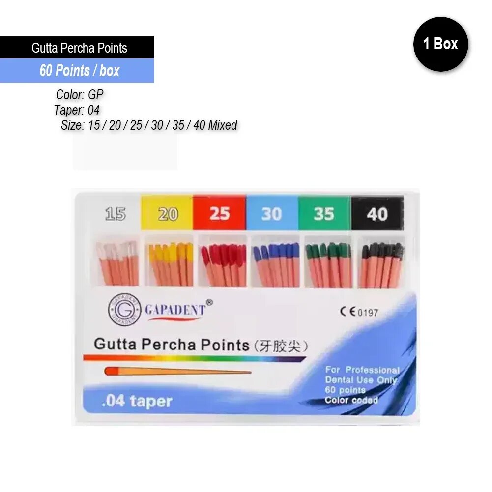 Гуттаперчевые точки GP, 04 Taper, Mixed, 60 шт