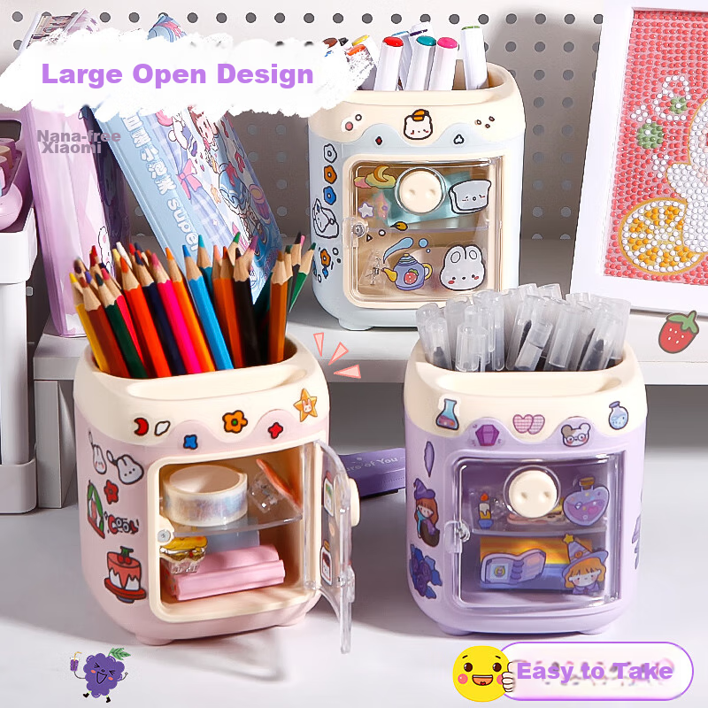 [Lowest Price Online] Shaonian Ban Pen Holder, Children's Piggy Gift, Cartoon Large Capacity Storage Box, Student Desk Office Desktop Piggy, Multifunctional High-Value Storage Jar, Purple