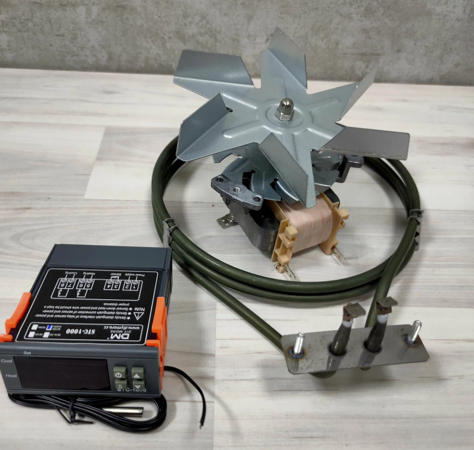 Набор комплект конвекции для коптильни. Мотор ось 22мм + терморегулятор STC1000 + ТЭН 2,0 кВт + Реле