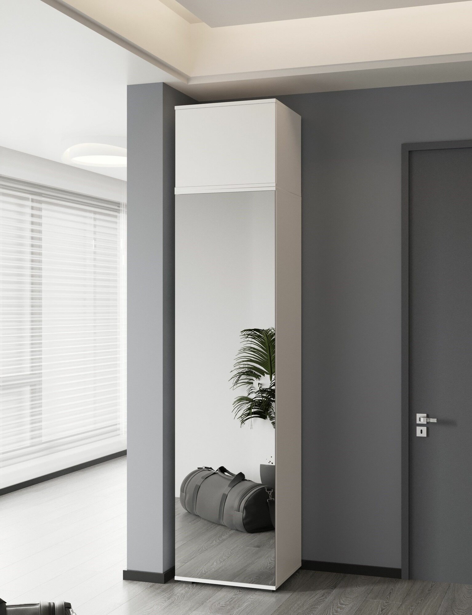 Шкаф для одежды с зеркалом, шкаф однодверный с антресолью STARK, Белый, (ШхВхГ) 500х2250х400 мм