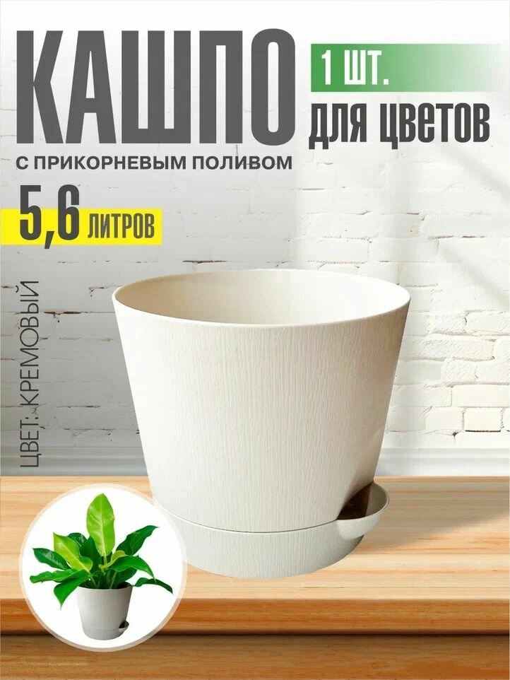 Горшок для цветов с поддоном 5,6л кремовый
