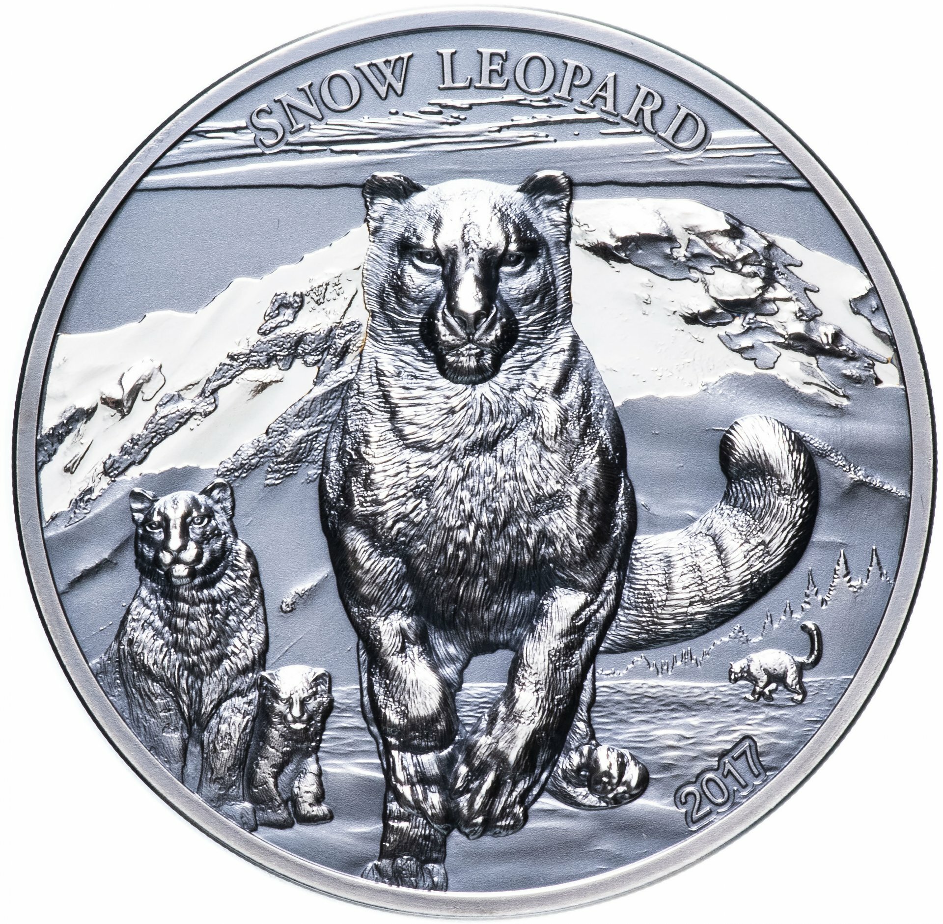 Монголия 500 тугриков 2017 "Снежный барс Леопард" в футляре, с сертификатом, Серебро 999, в сохранности UNC