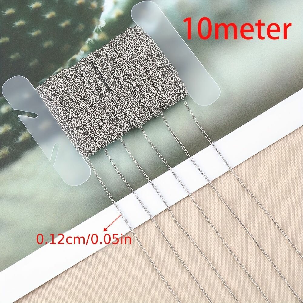 Круглая металлическая цепь из нержавеющей стали, 10 м, 1,2 мм, серебристый блеск, для украшений ручной работы, декора одежды и творчества, прочная и универсальная