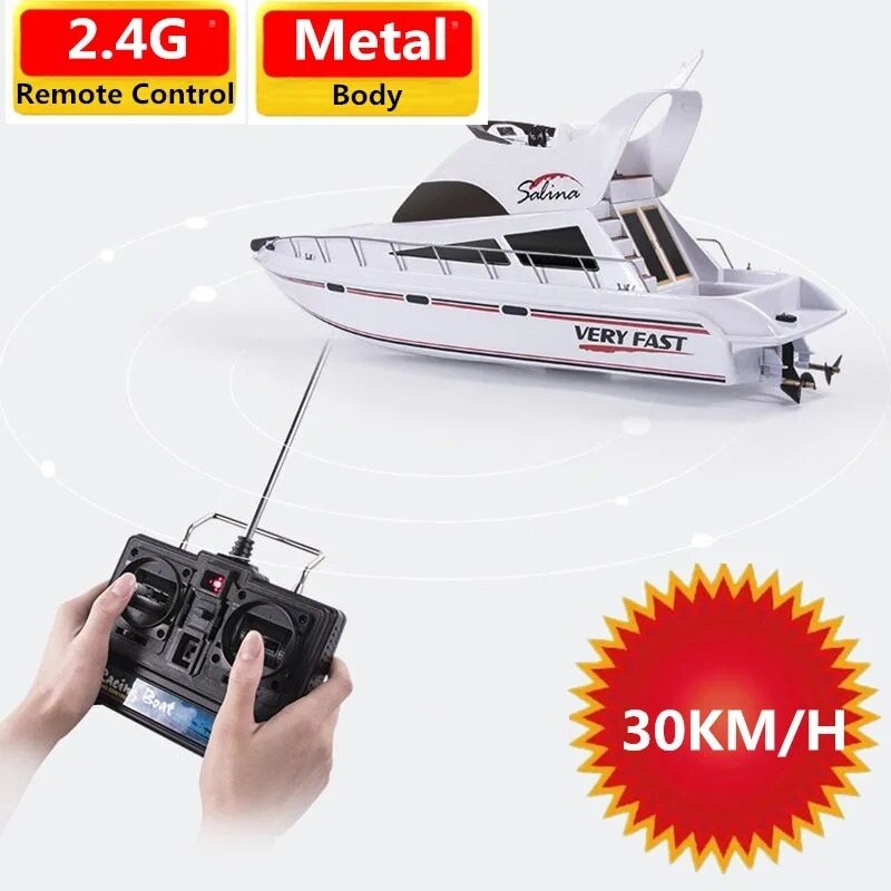 2.4G 70 см большой катер с дистанционным управлением, скоростная лодка 30 км/ч, водонепроницаемая металлическая гоночная лодка с защитой от столкновений, игрушка для мальчика