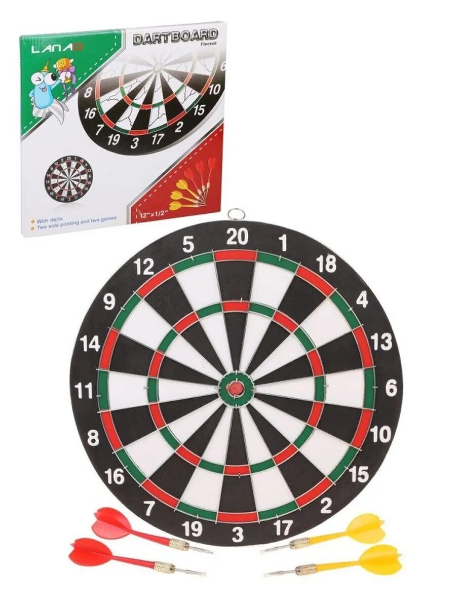 Дартс 29,5 см, двухсторонний, дротик - иголка 6 шт.