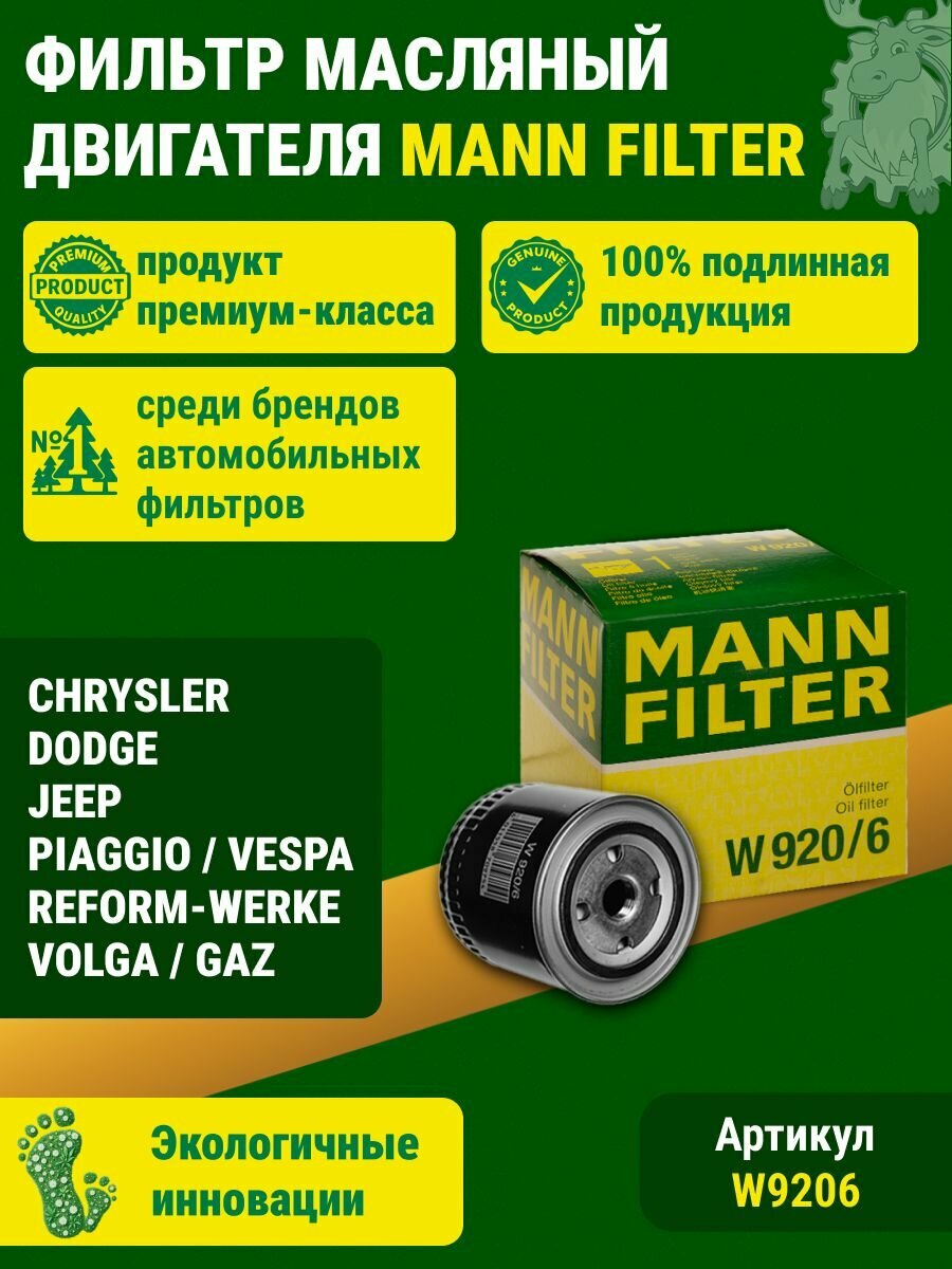 Фильтр масляный двигателя MANN (W9206)
