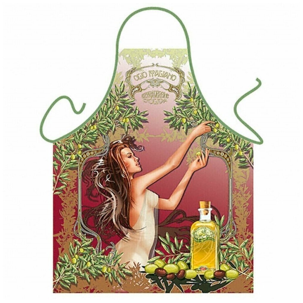 Фартук кухонный Оливковый сад, рабочий, для повара, на завязках, с водооталкивающей пропиткой, с приколом 57х75 см, ITATI