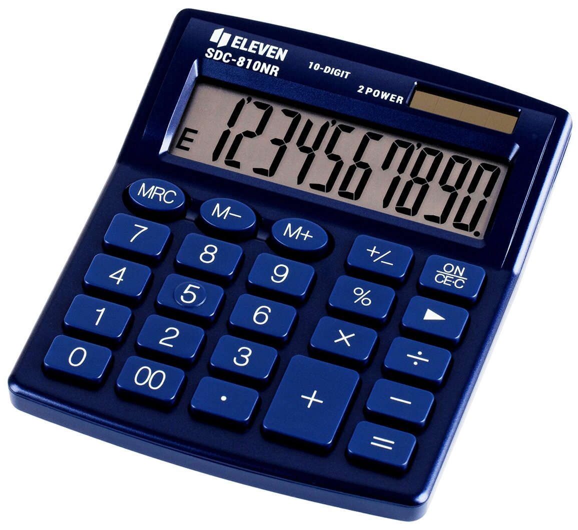 2 шт. Калькулятор настольный Eleven SDC-810NR-NV, 10 разрядов, двойное питание, 127*105*21мм, темно-синий