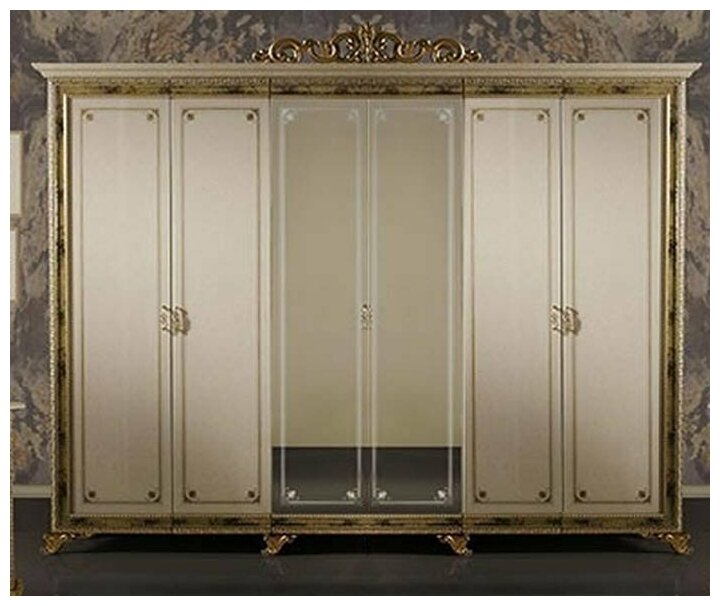 Шкаф 6-ти дверный Диа Катя беж с золотом глянец