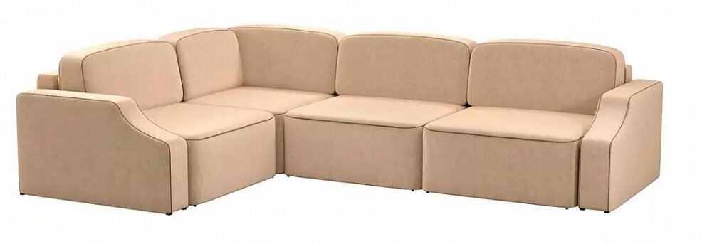 Угловой диван Триумф Лонг Бежевый Микровелюр Левый, еврокнижка, 320х220х68 см, с ящиком для белья
