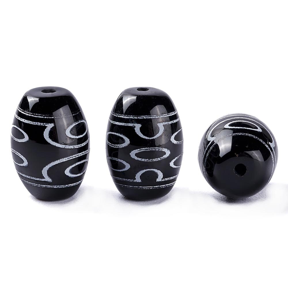 Бусина Дзи натуральный камень Агат черный с белым 7-глазая 0011090 цилиндр 14x10 мм, цена за 1 шт.