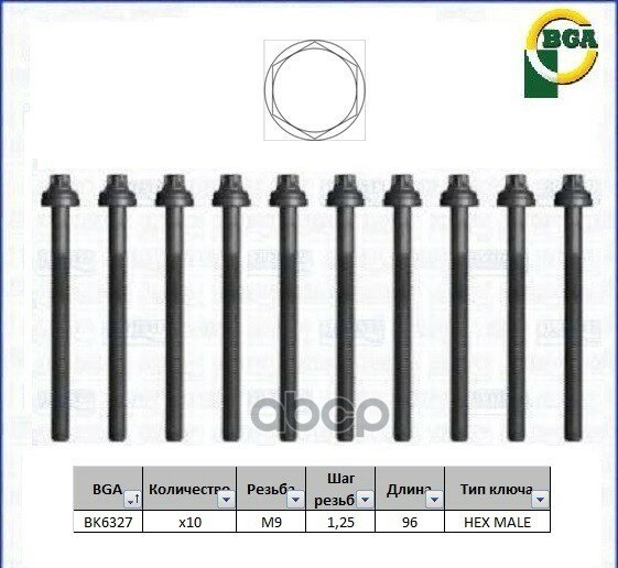 К-КТ болтов ГБЦ FIAT DOBLO/PANDA/PALIO/PUNTO/UNO 1,0/1,1/1,2 шт. Bga арт. BK6327