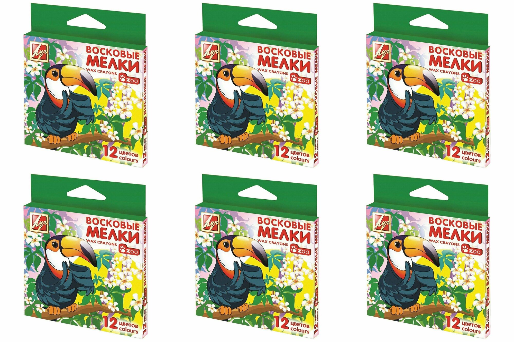 Луч Мелки восковые ZOO, 12 цветов, 6 граней, 6 уп