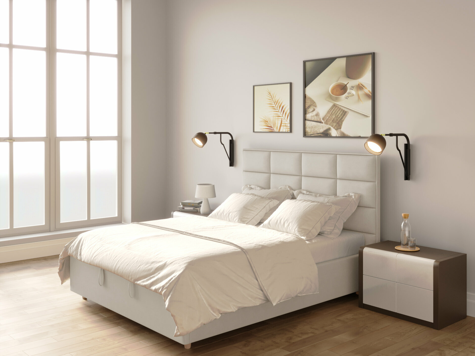 Двуспальная кровать 160х200, "Chocolate" с мягким изголовьем для дома, для спальни, ортопедическое основание. Велюр Белый (без подъёмного механизма) Teddy 001