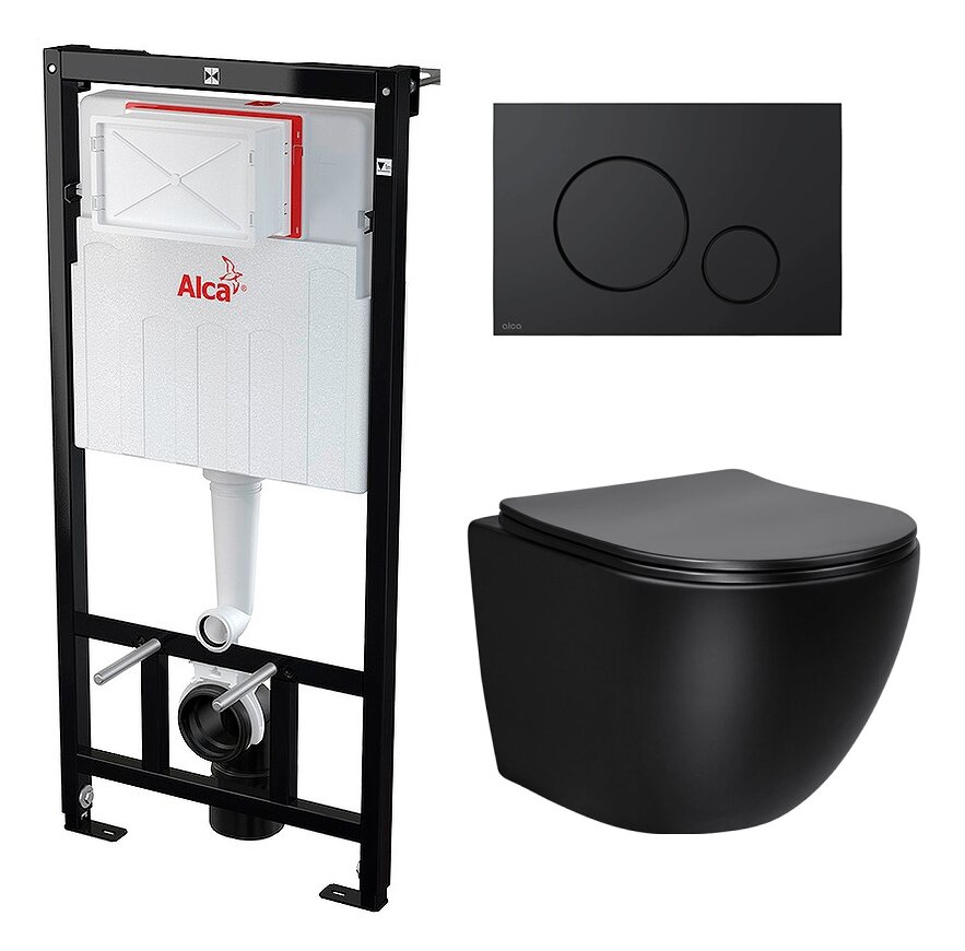 Комплект 3 в 1 инсталляция AlcaPlast + Унитаз Vincea Globo VT1-14SMB + черная кнопка