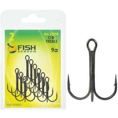 Крючки рыболовные тройные Fish Crystal TREBLE 11030-F # 12, с круглым поддёвом, BN (12шт)