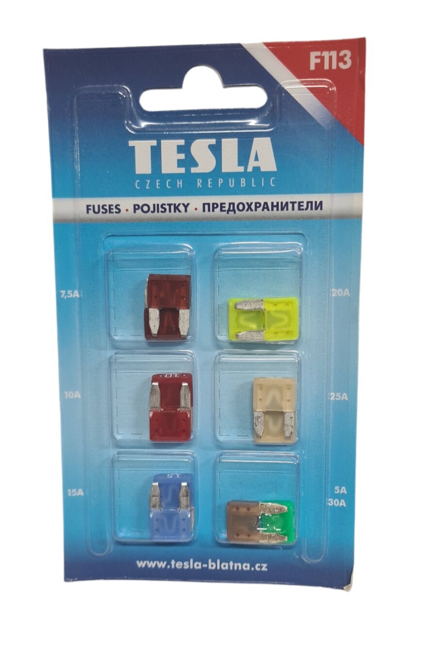 Предохранители штыревые MINI F113 набор (5А-1шт.7.5А-1шт.10А-1шт.15А-2шт.20А-2шт.25А-2шт.30А-2шт.) " TESLA"