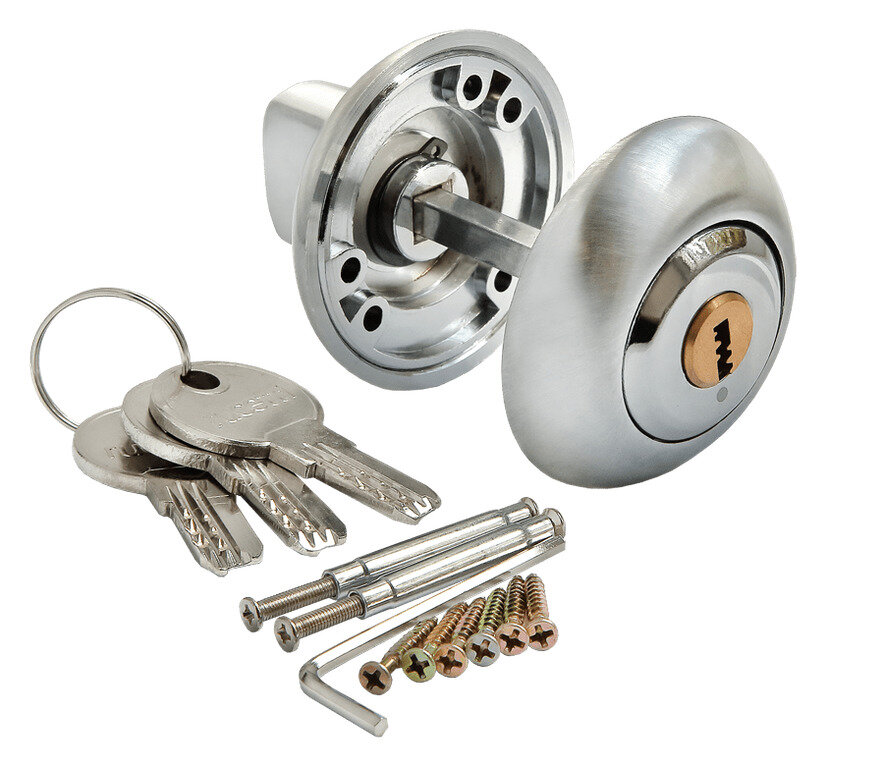 Завертка дверная Morelli с цилиндром, замок для межкомнатных дверей с ключом MH-CYL SC/CP, матовый хром/хром