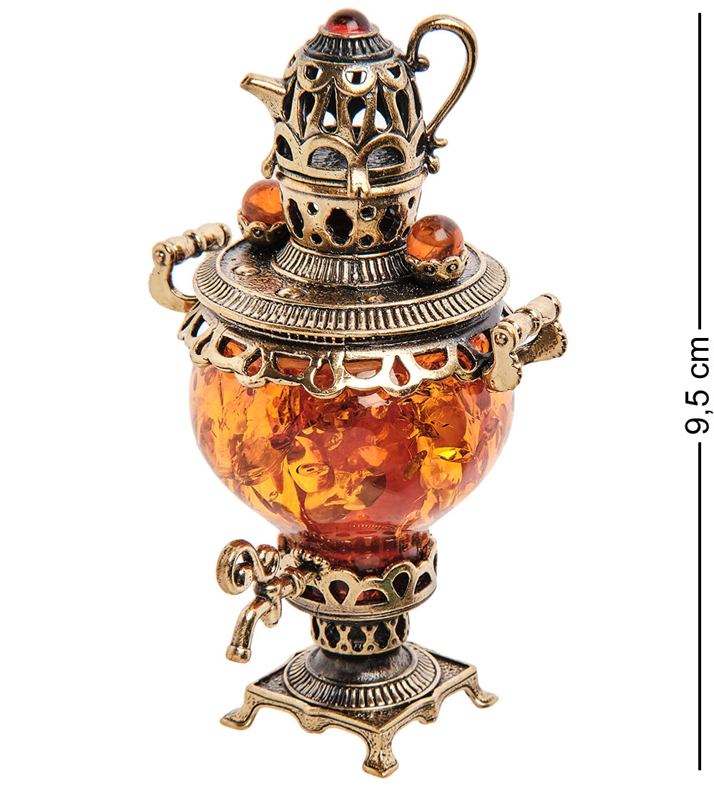 Фигурка 'Самовар с чайником' (латунь, янтарь)
