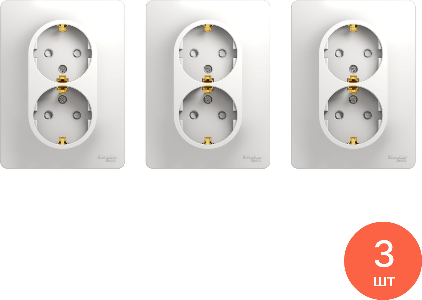 Розетка силовая штепсельная Systeme Electric / Систем Электрик Glossa, 16А 250В IP20 белый, с заземляющим контактом и шторками GSL000126 / электрооборудование (комплект из 3 шт)