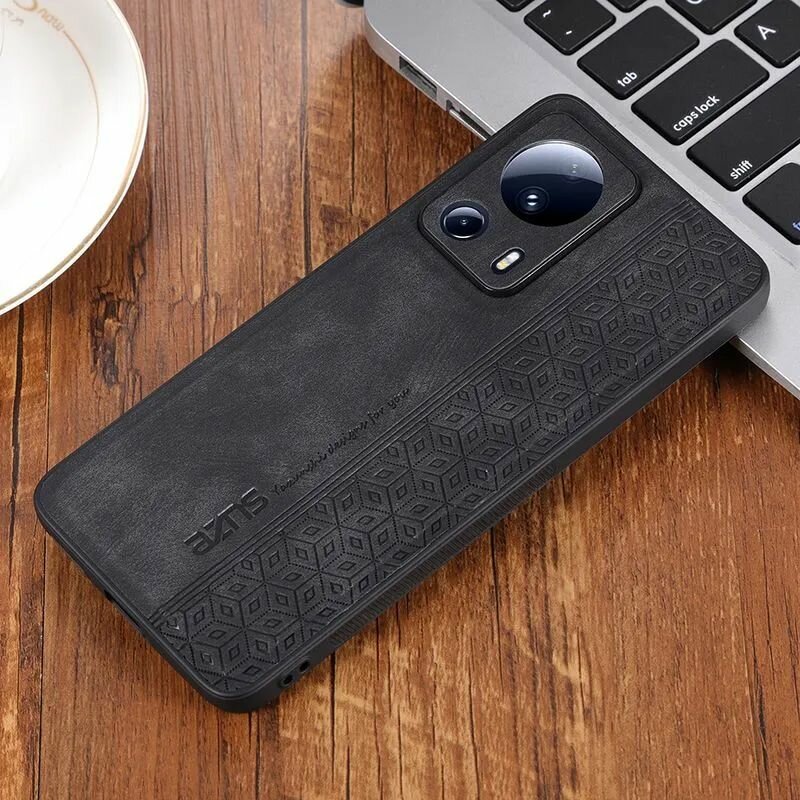 Чехол на Xiaomi 13 Lite с принтом на Сяоми 13 лайт, Ксиоми 13 лайт защитная кожаная накладка с узором (черный)