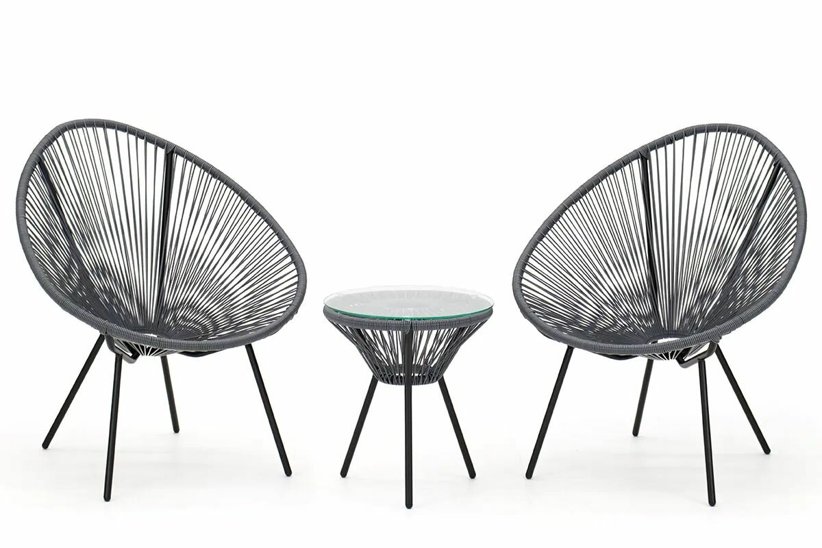 Комплект плетеной мебели KORNERA "Акапулько" на 2 персоны, каркас черный, искусственный ротанг серый