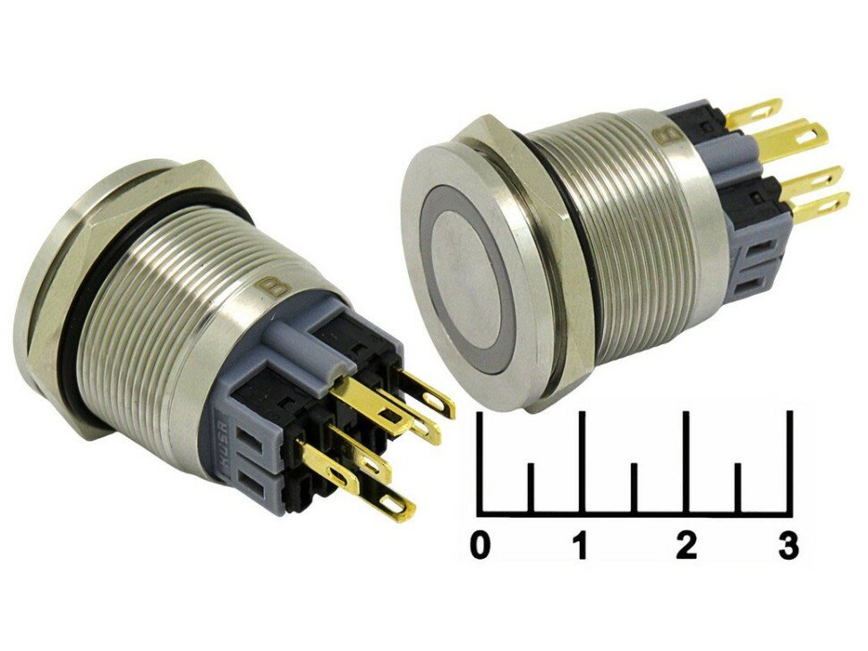 Кнопка IPBS-R/R GQ25-11ZE/B с фиксацией антивандальная синяя металл 12V (25мм) (круг) 6 контактов
