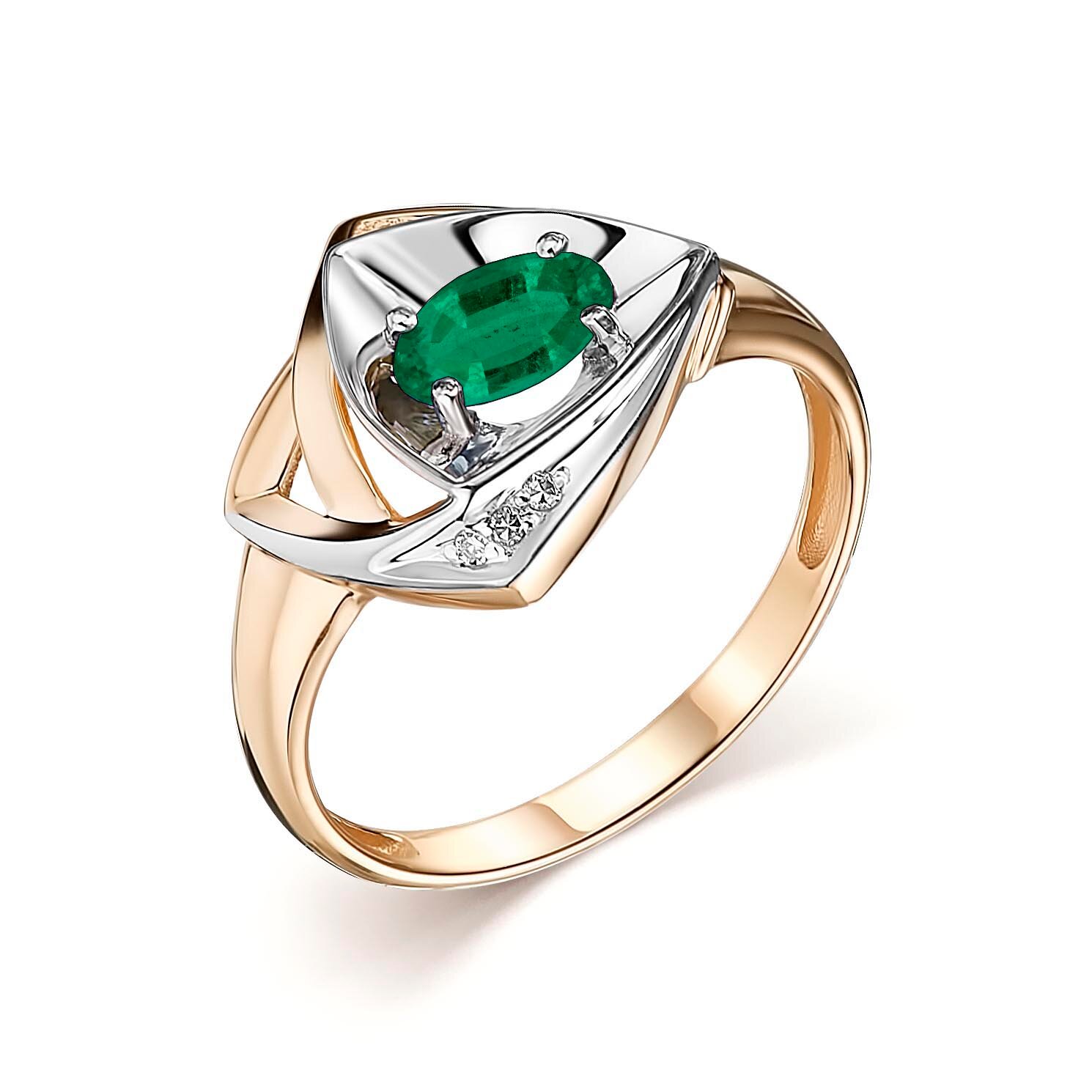 Кольцо, золото, 585 проба, изумруд, бриллиант