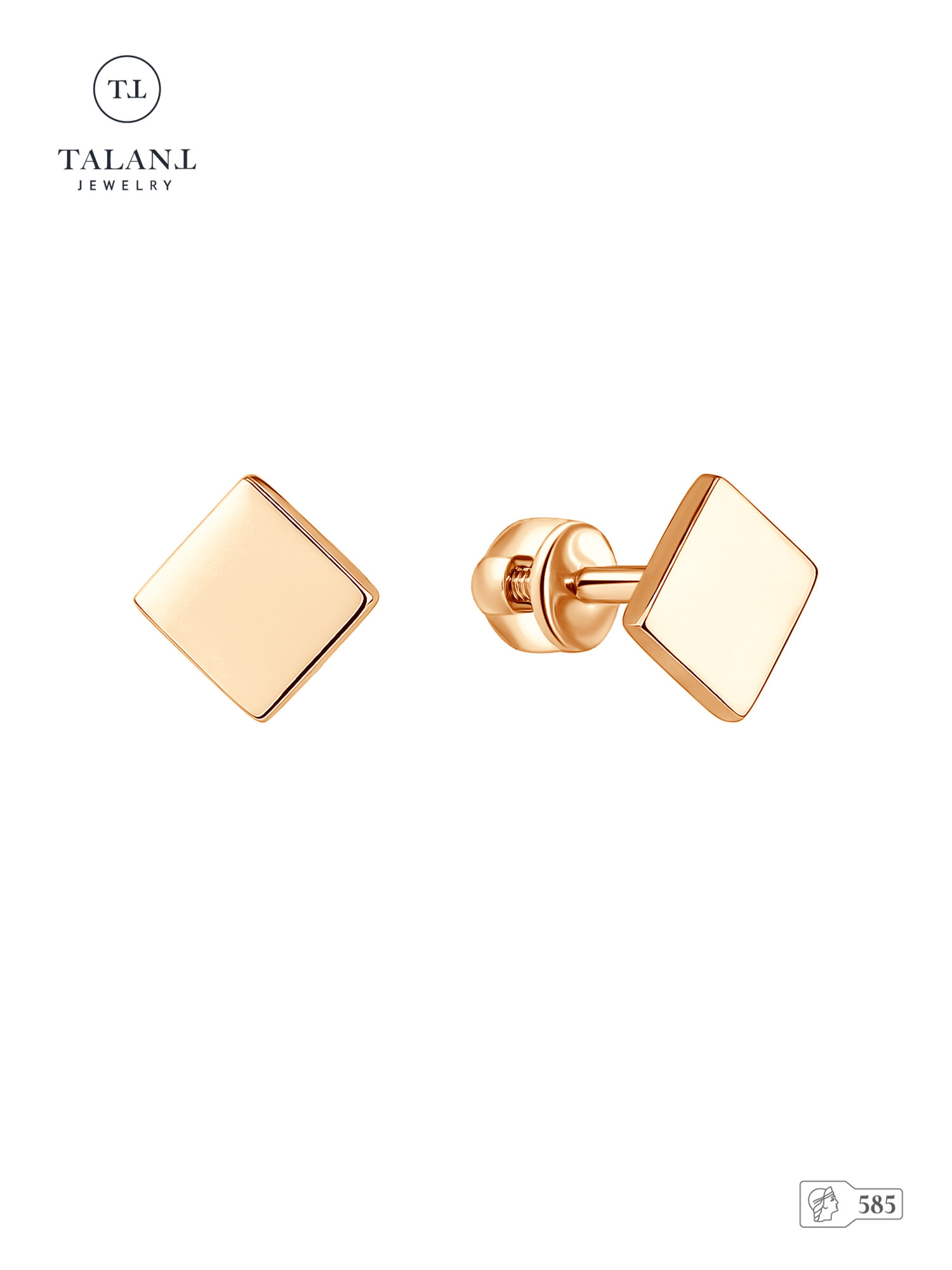 Серьги пусеты, красное золото, 585 проба