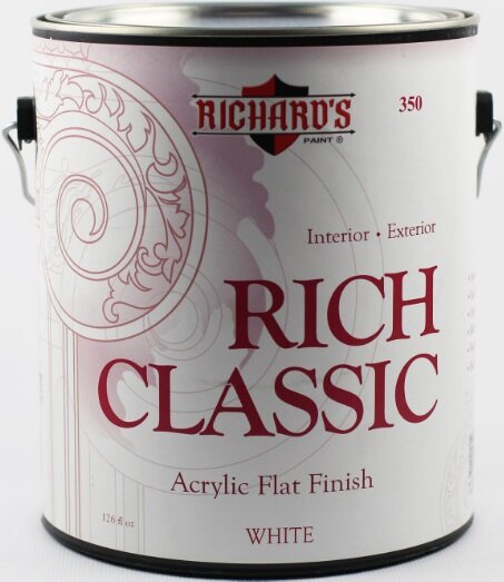 Краска для Стен и Потолков Richards Paint 350 Rich Classic 3.8л Белая, Глубокоматовая для Внутренних и Наружных Работ / Ричардс.