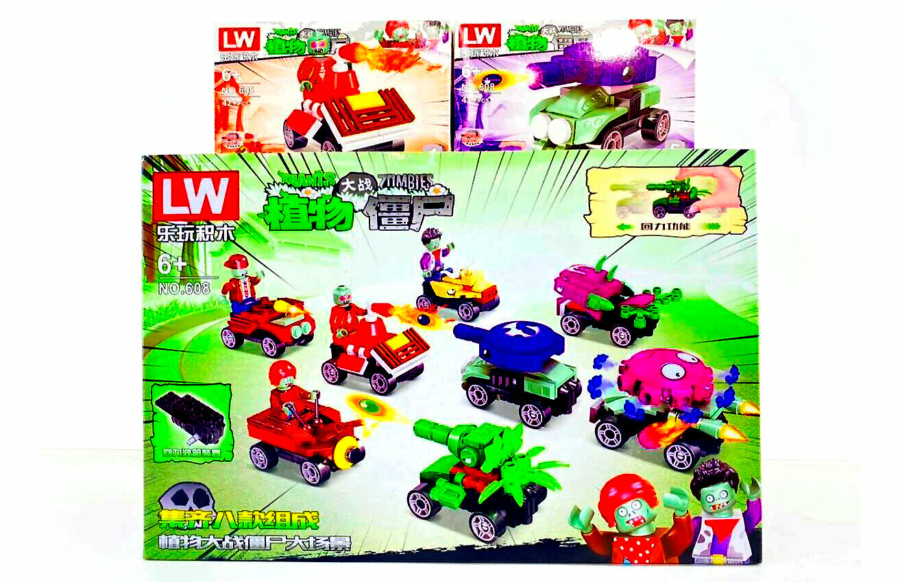 Конструктор LEWAN BLOCK PLANTS vs ZOMBIES "Боевые машины 8в1" LW 608, 39-49 деталей