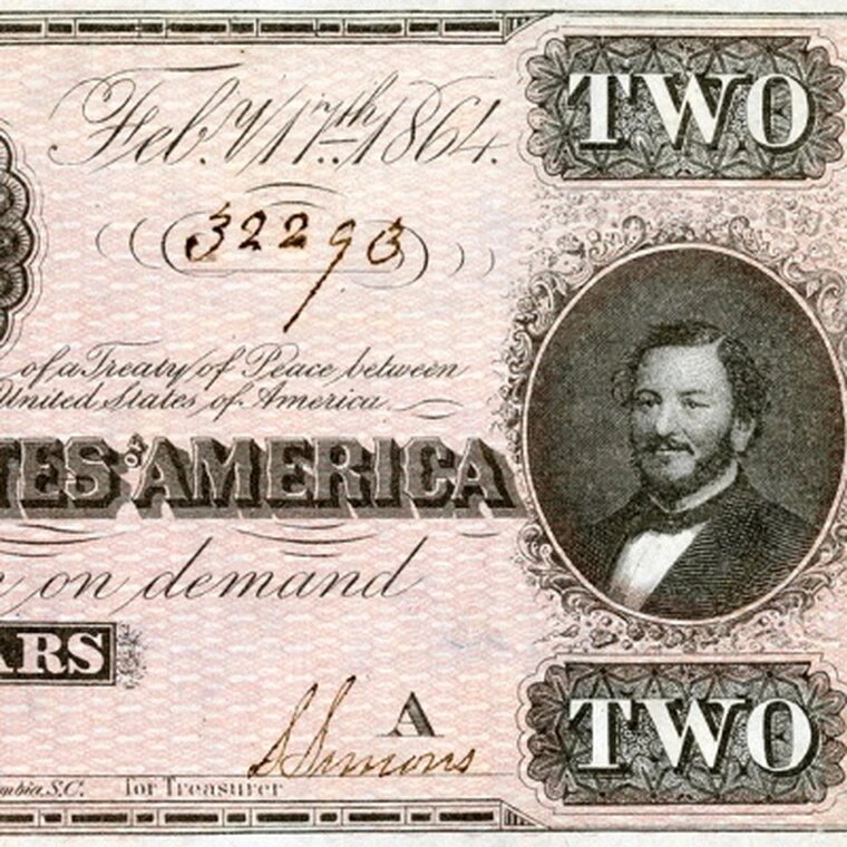 2 доллара 1864 Конфедерация Ричмонд Америка, сувенирная копия, банкноты и купюры редкие коллекционные