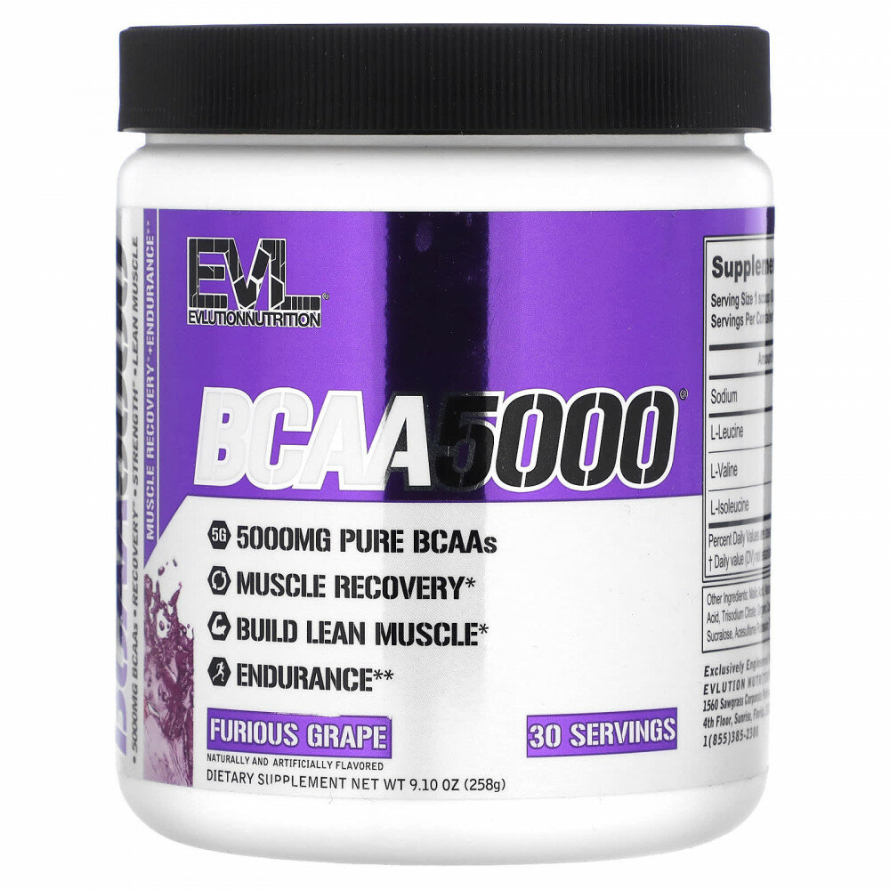 EVLution Nutrition, BCAA5000®, виноград Furious, 258 г (9,1 унции)