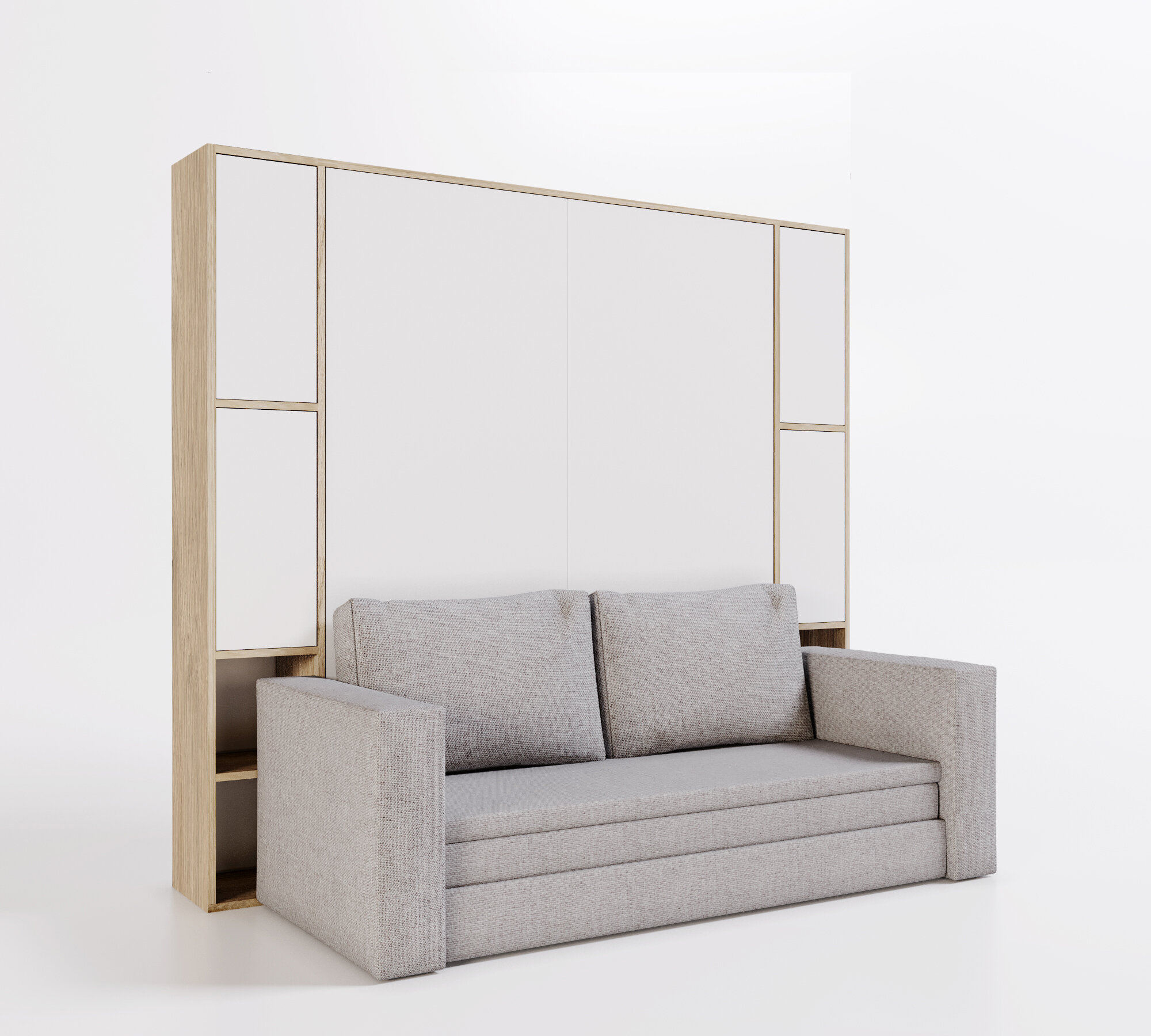 Шкаф кровать-трансформер с диваном Летто Гранде 1600 Форма с расширенными полками, без антресоли Лайт Сканд