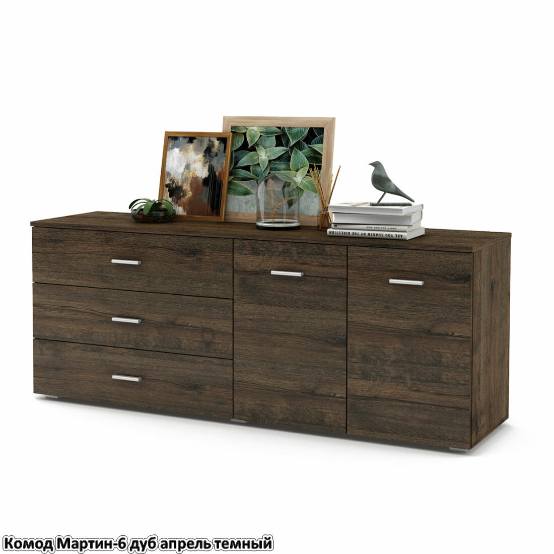 Комод Мартин-6 Дуб апрель темный, ЛДСП, МФ Владимир VMF, 160,4х63,3х40 см.