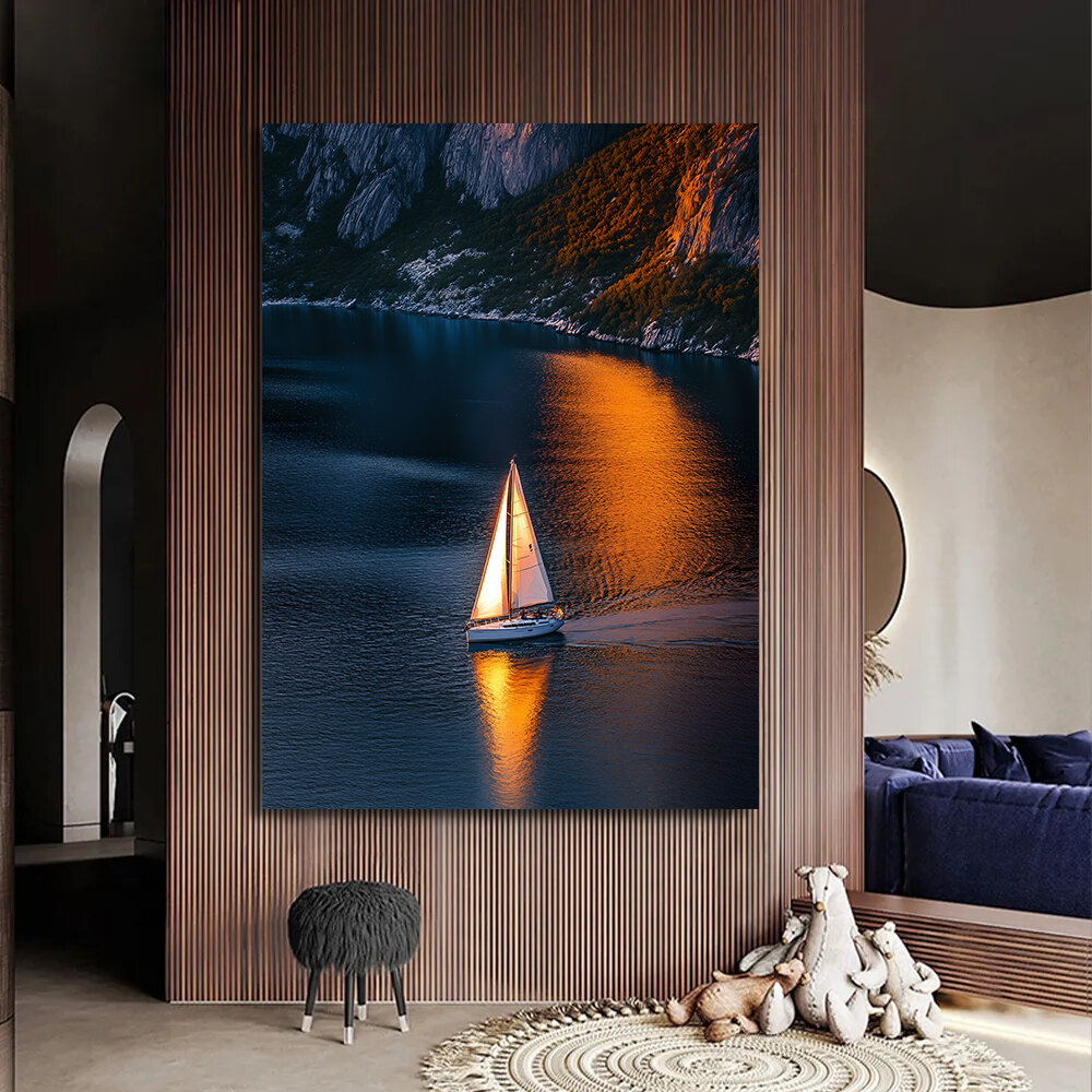 Море / пейзаж, картина море / на стену с парусником, 40х60 см.