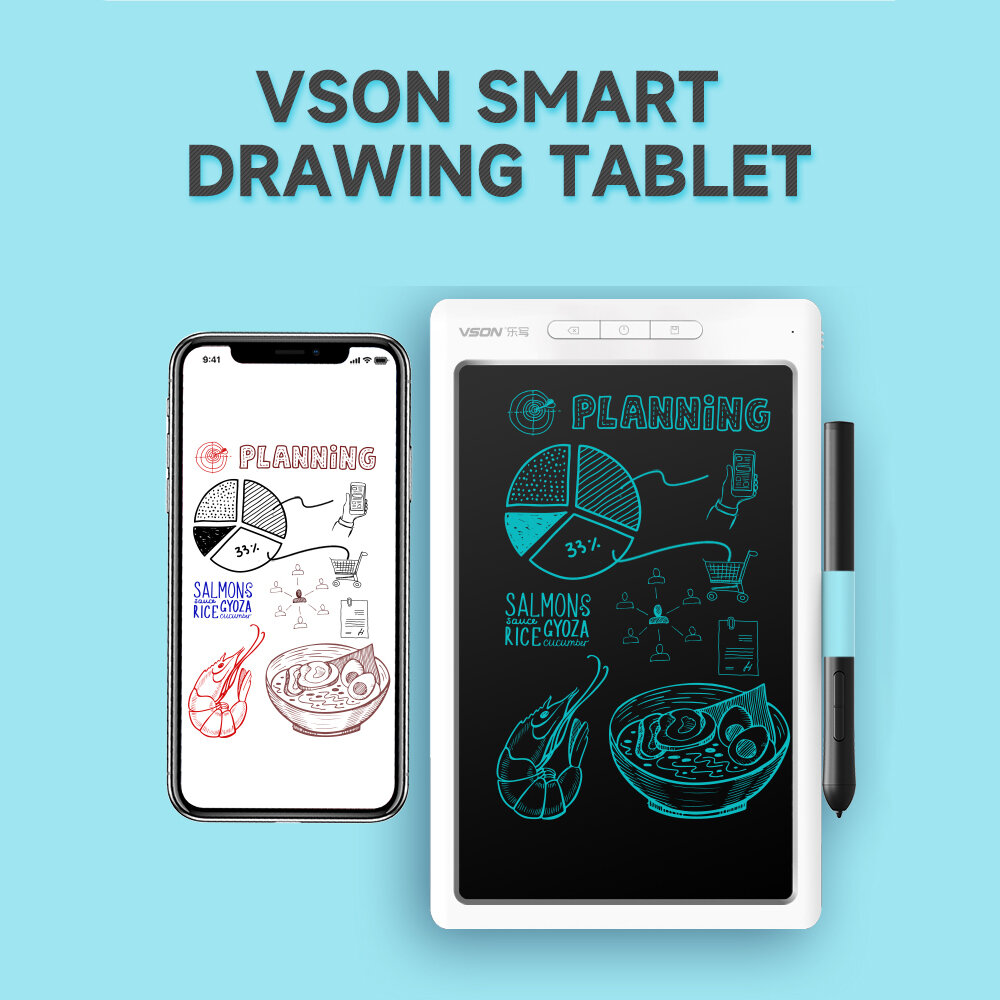 VSON Smart Graphics Tablet Цифровой графический планшет 8192 уровня чувствительности к нажатию Синхронные заметки Передача Серый