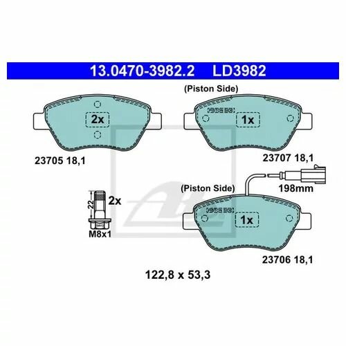 Комплект передних тормозных колодок Ate 13047039822 для Fiat Bravo II, Siena, Stilo