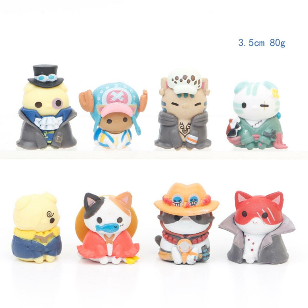 8 шт./пакет Модель куклы One Piece Cat Аниме Фигурки Игрушки Луффи Зоро Чоппер Косплей Модель Фигурка Цвет: как показано