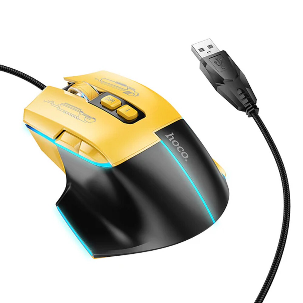 Hoco Мышь проводная HOCO GM31 Overlord luminous gaming wired mouse black yellow